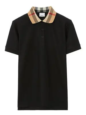 Burberry Cotton Check-collar Polo Shirt - Black