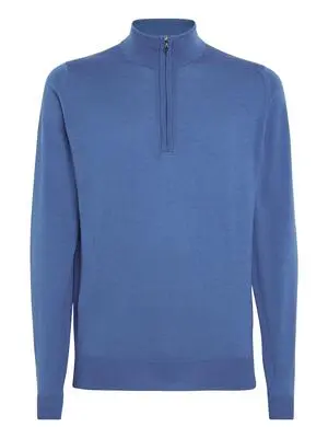 John Smedley Extra Fine Merino Wool Half-zip Tapton Sweater - Blue