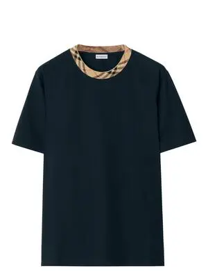 Burberry Cotton Check-neckline T-shirt - Navy