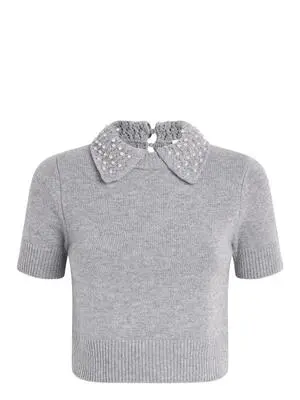 Claudie Pierlot Wool-cashmere Embellished Sweater - Grey