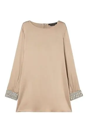 Marina Rinaldi Satin Embellished Liguria Blouse - Beige
