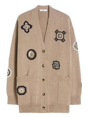 Max Mara Wool-cashmere Patch Cardigan - Beige