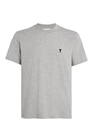 Ami Cotton Embroidered De Coeur T-shirt - Grey