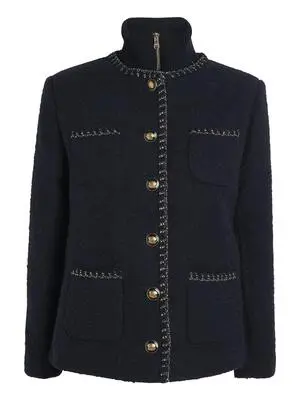 Sandro Tweed Jacket With Braided Trim - Blue