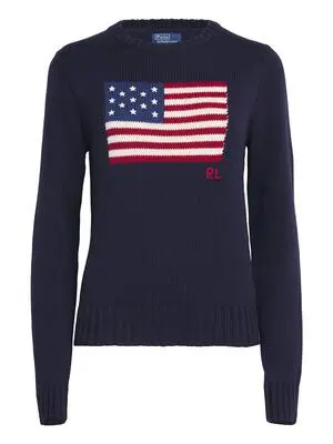 Polo Ralph Lauren Cotton American Flag Sweater Navy