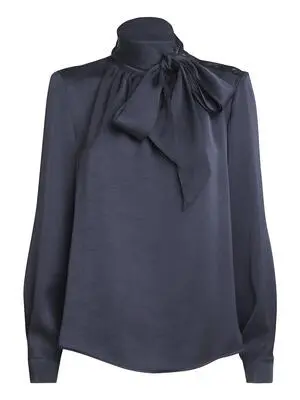 Claudie Pierlot Satin Pussybow Blouse - Blue