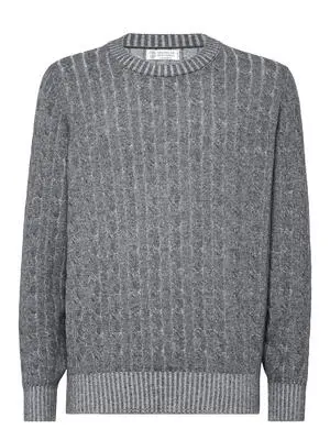 Brunello Cucinelli Cashmere Cable Knit Crewneck Sweater - Grey