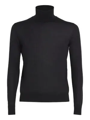 Isaia Wool-silk-cashmere Rollneck Sweater - Black