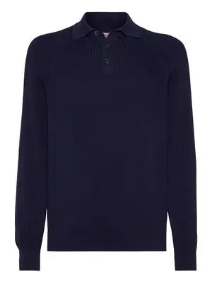 Brunello Cucinelli Cotton Polo Sweater - Blue