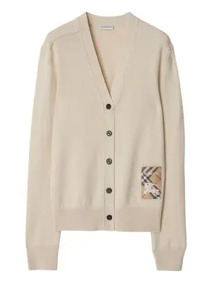 Burberry Wool Cardigan With Logo Label - Beige