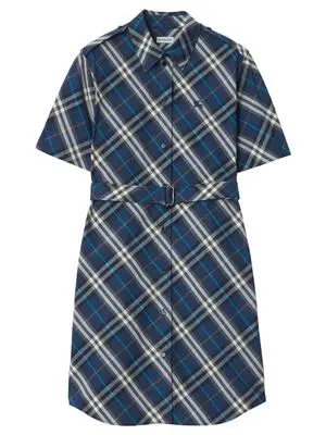 Burberry Cotton Check Mini Shirt Dress - Blue