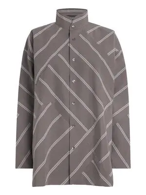 Eskandar Slim Double Stand-collar Shirt - Grey