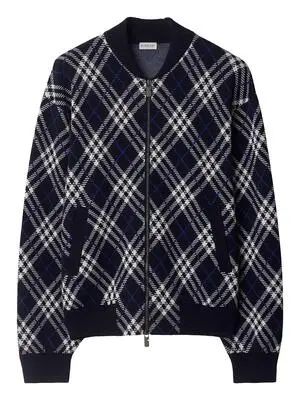 Burberry Wool-blend Check Bomber Jacket - Black