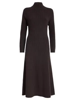 Johnstons Of Elgin Cashmere-blend Ribbed Midi Knitted Dress - Brown