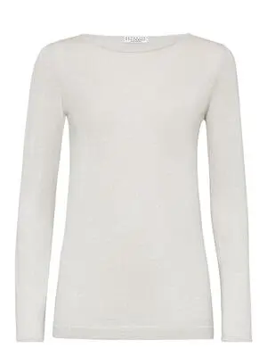 Brunello Cucinelli Cashmere-Silk Blend Long Sleeve Sweater White
