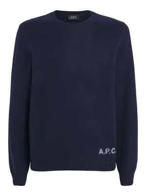 A.p.c. Merino Wool Edward Logo Sweater - Navy