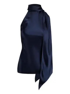 Ralph Lauren Stretch-silk Charmeuse Halter Blouse - Navy