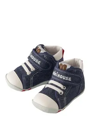 MIKI HOUSE Canvas Logo Strap Sneakers - Navy