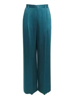 Lapointe Satin Pleated Wide-leg Trousers - Turquoise