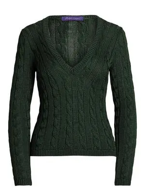 Ralph Lauren Silk V-neck Cable Knit Sweater - Green