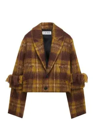 Loewe Mohair And Wool-blend Check Coat With Detachable Scarf - Yellow
