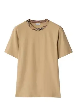 Burberry Cotton Check-neckline T-shirt - Beige