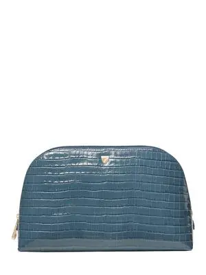 ASPINAL OF LONDON Large Croc-embossed Leather Cosmetic Case - Blue