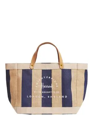 Harrods Canvas Stripe Knightsbridge Shopper Bag - Blue