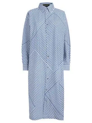 Eskandar Stripe A-line Midi Shirt Dress - Navy