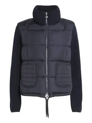 Moncler Down And Virgin Wool Panelled Cardigan - Navy