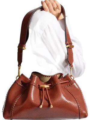 JIMMY CHOO Medium Cinch Snake Print Shoulder Bag - Brown
