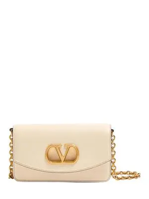 Valentino Garavani Small Leather Clutch With Chain Strap - Ivory