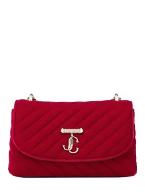 JIMMY CHOO Small Curve Velvet Cross-Body Bag Red