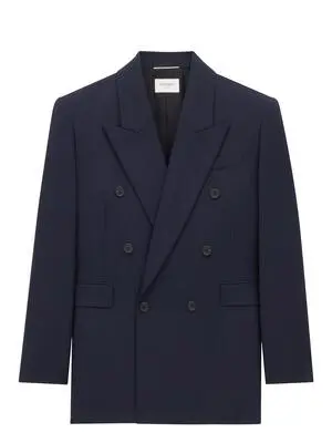 Saint Laurent Wool Double-breasted Jacket - Blue