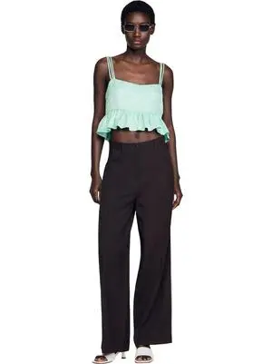 Sandro Floral Jacquard Ruffle Crop Top - Light Green