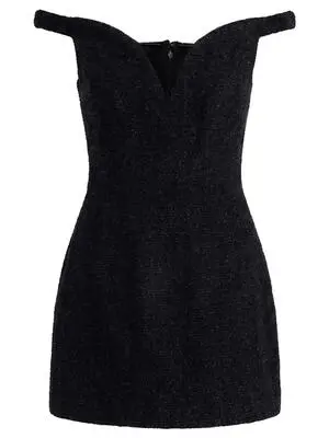 SELF-PORTRAIT Tweed Mini Dress With Straps - Black