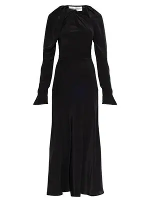 Victoria Beckham Silk Dress With Decorative Neckline - Black
