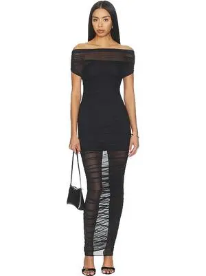 SEROYA Noel Mesh Midi Dress - Black