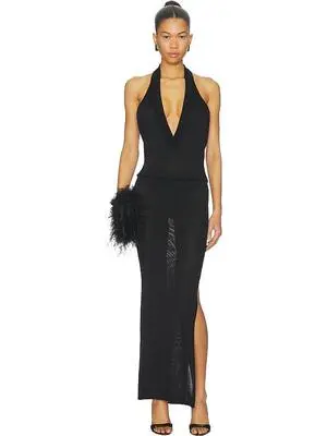 Attico Deep V Midi Dress - Black