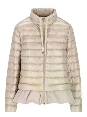 Herno Quilted Jacket With Ruffled Hem Neutrals