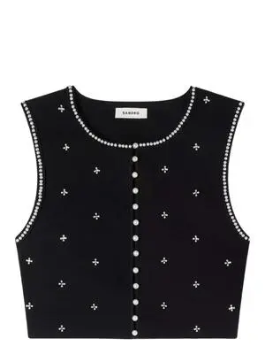 Sandro Sleeveless Embellished Cropped Top - Black