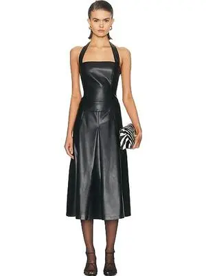 Alexis Faux Leather Halterneck Dress - Black