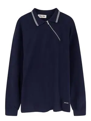 Miu Miu Cotton Polo Shirt With Metal Zip - Blue