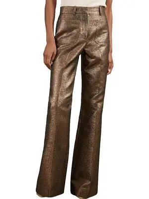 REISS Petite Sienna Sparkle Flare Trousers - Gold