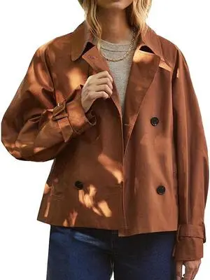RO & ZO Long Sleeve Short Trench Jacket - Brown