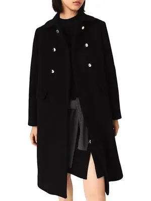 Maje Long Wool-blend Coat - Black