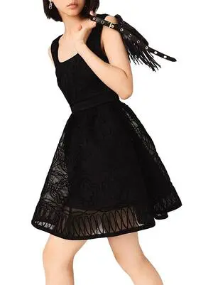 Maje Embroidered Lace Skater Dress - Black