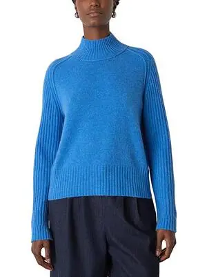 Whistles Wool Funnel Neck Knit Sweater - Blue