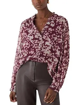 Whistles Inky Floral Long Sleeve Blouse - Murgundy/multi
