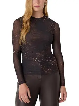 Whistles Spotted Animal Mesh Top - Brown/multi